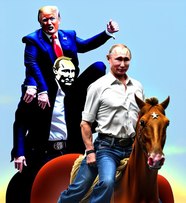 Vladimir putin riding Donald trump, cowboy | OpenArt