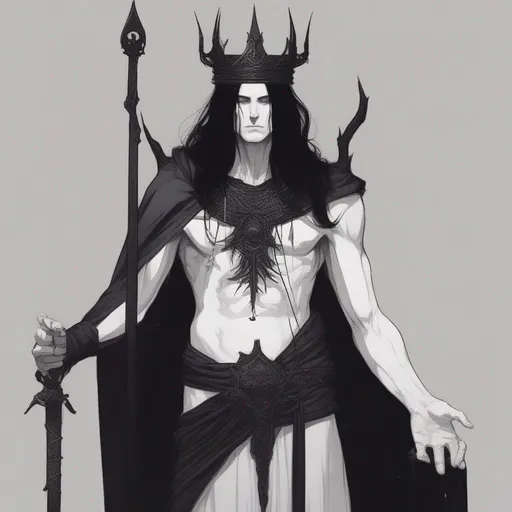 dnd a thin and tall human man with long straight bla... | OpenArt