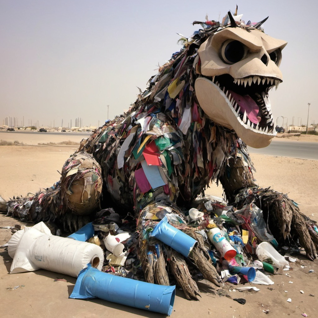 monsters made of trash terrorizing wildlife in kuwait