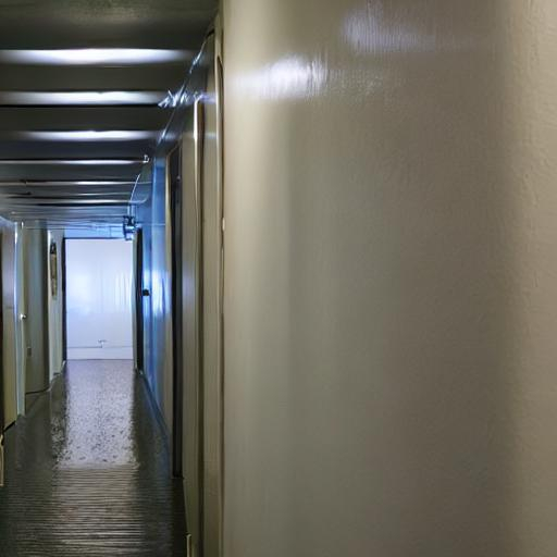 A tight, cramped water maintenance hallway