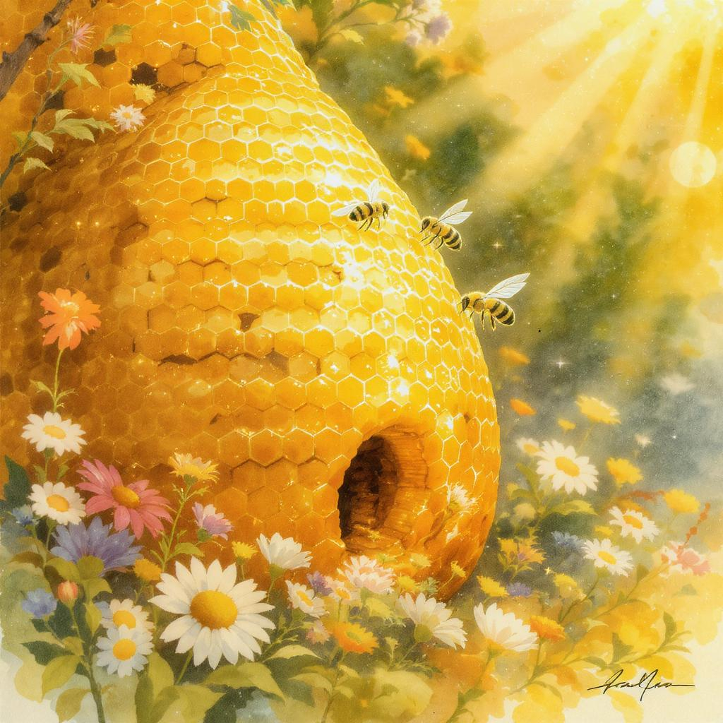 Honey beehive with 1 or 3 bees