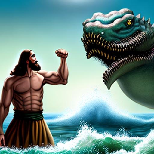 Jesus punching a large sea monster | OpenArt