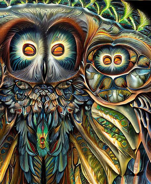 Photorealistic Ancient owl god. Beautiful: by N. C....