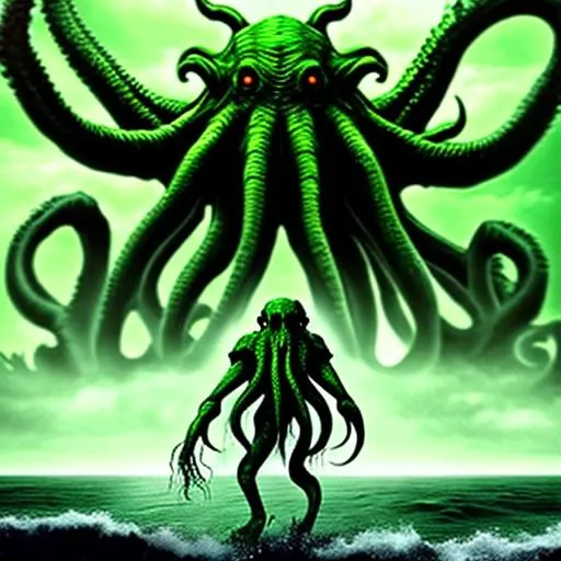 photo of huge Cthulhu walking in the ocean looking d... | OpenArt