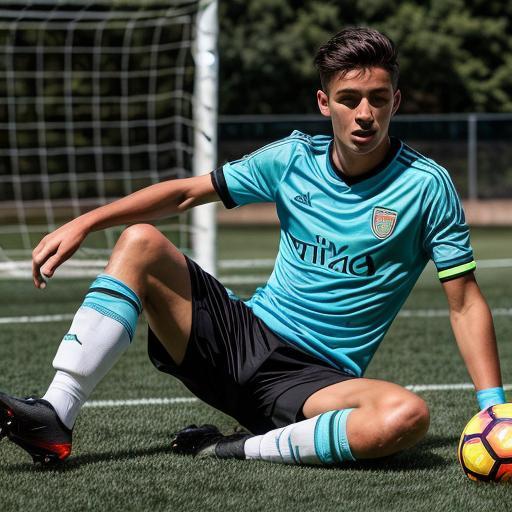 18 year old male soccer player in action. Wearing a...