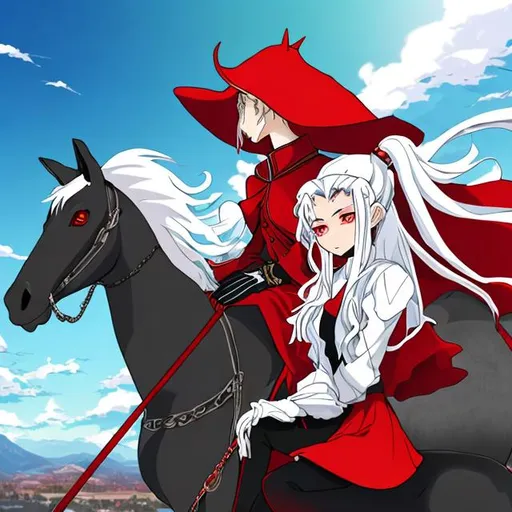 an young woman in the redhat and redcoat sits on the...