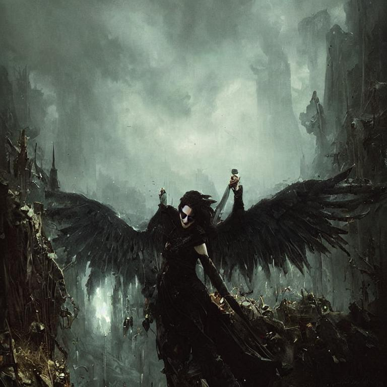 a frightening fallen angel, dark fantasy, style of G... | OpenArt