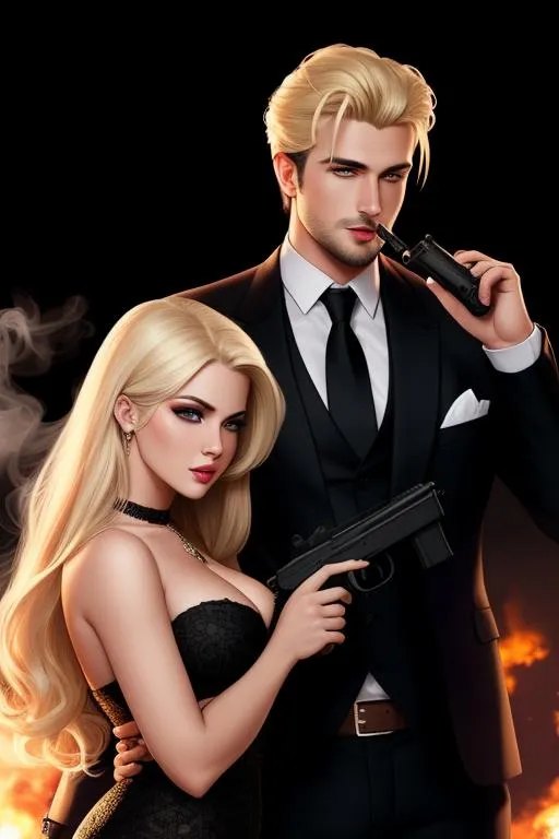 young white handsome Mafia man with stubble and youn...