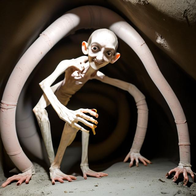 Happy Pale thin creature with long arms and legs lon... | OpenArt