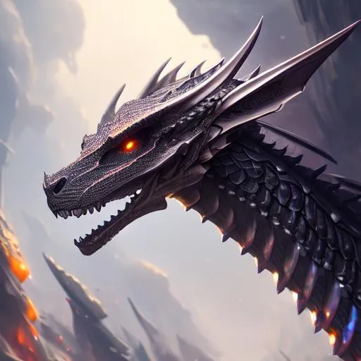 Portrait of a skeleton dragon with iridescent black... | OpenArt