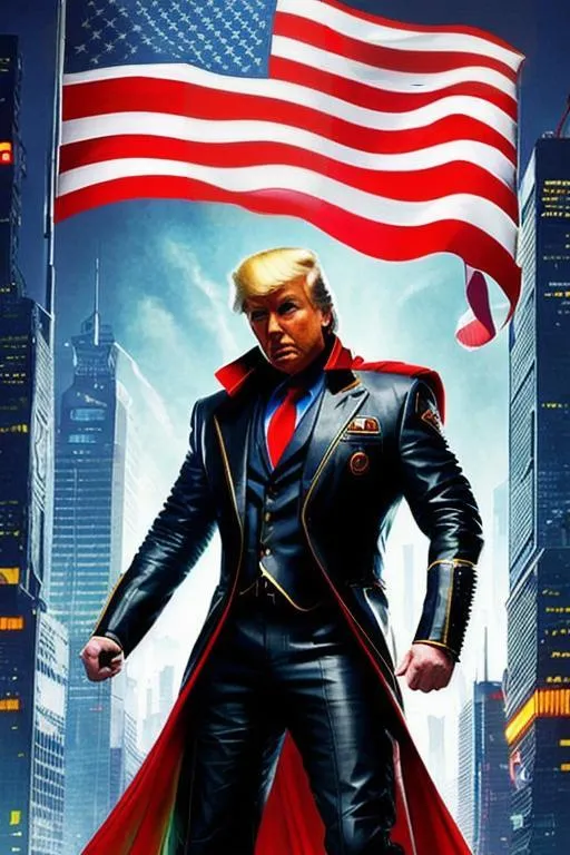 cyberpunk style , Donald Trump superhero happy fant...