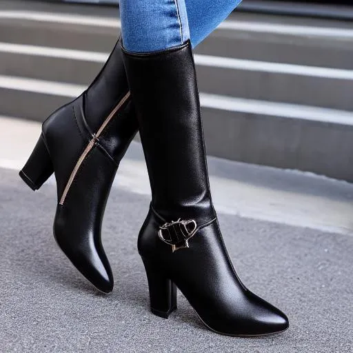 photo of a knee-high high heel boot. Use different s... | OpenArt