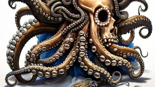 octopus wrapped around a rams skull with diamonds in...