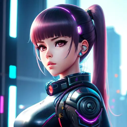 bionic young girl, anime, with actions, cyberpunk, f... | OpenArt