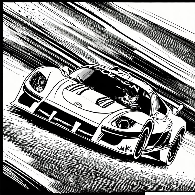 coloring page for kids, unique concept car racing in...
