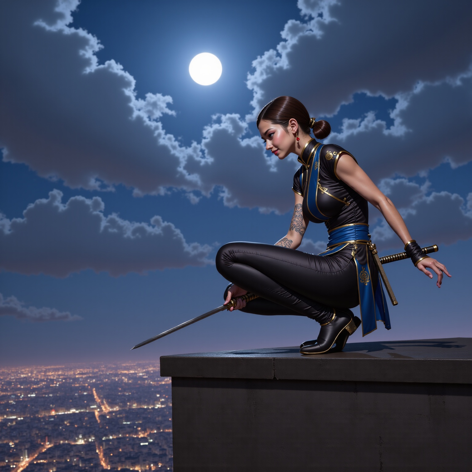 A sleek and poised female ninja character, @FIcYtNzd...