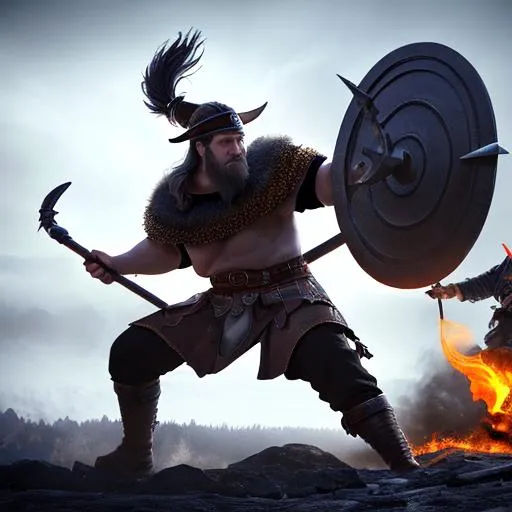 Photo of a viking whipping a evil powerful human-sha... | OpenArt