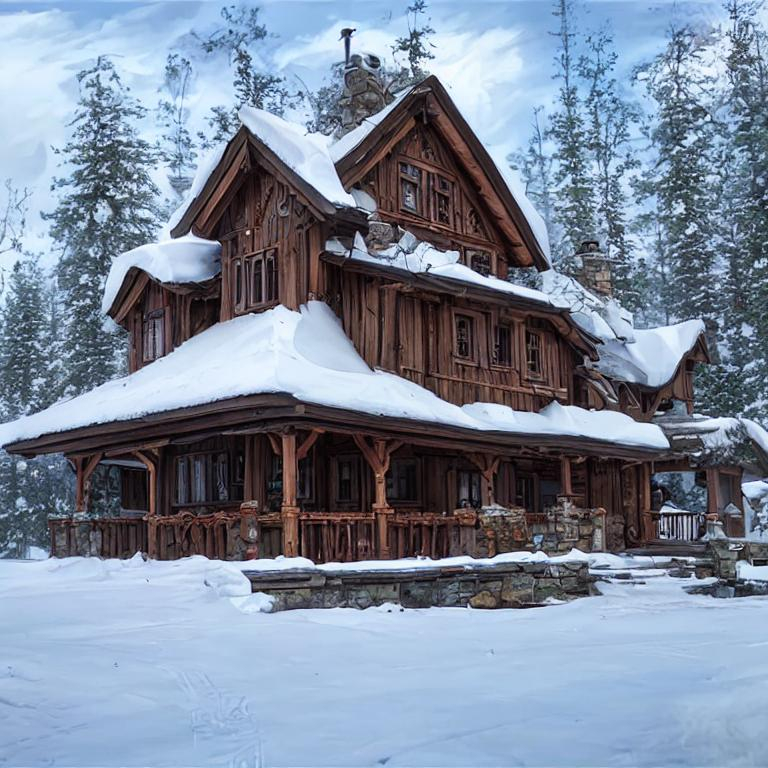 beautiful ornated stuning russian cottage in the wood