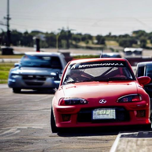 a modified Mazda Miata racing a modified Mitsubishi...