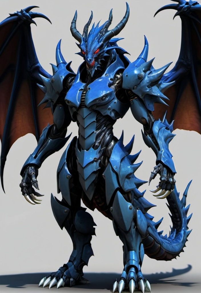 Epic Sci-fi anime demon dragon with power armor and...