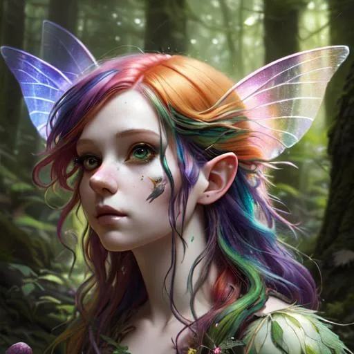 Portrait of a faerie with moss green hair and with c... | OpenArt