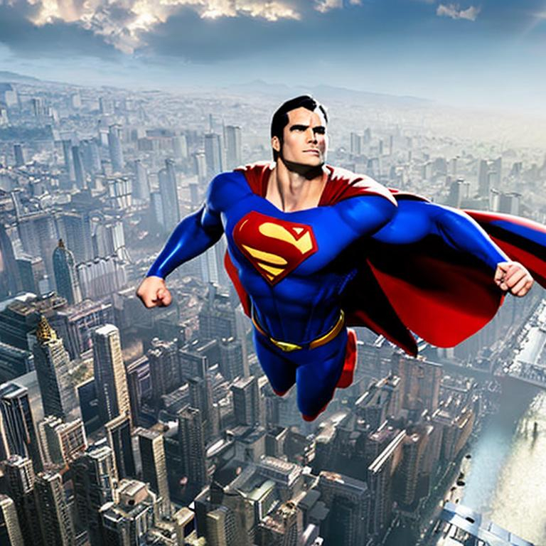 movie scene of tyler hoechlin as superman flying abo...