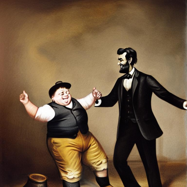 Photograph of a happy, fat boy dancing while Abraham... | OpenArt