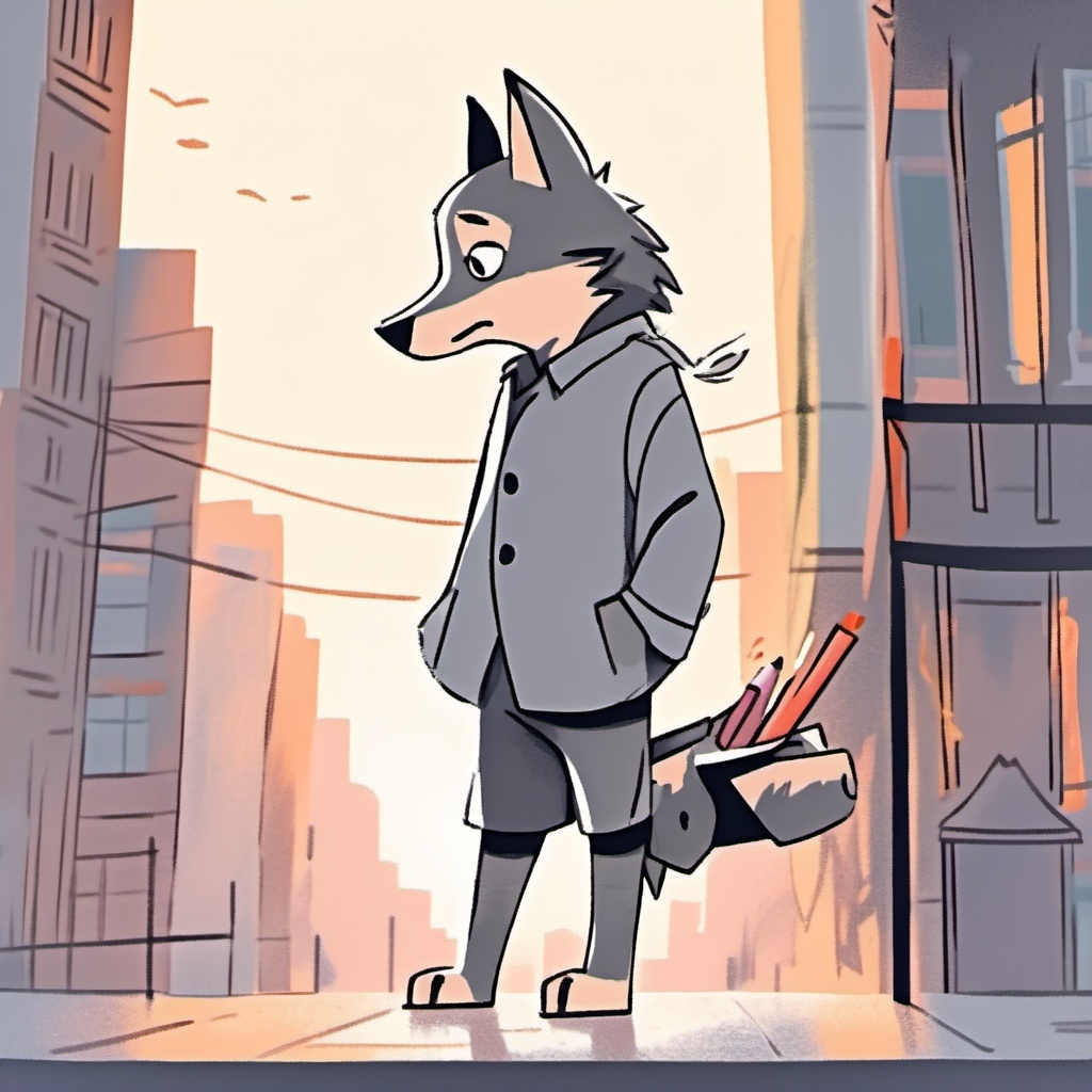 A BLACK AND GRAY CARTOONISH ART WOLF STANDING ON TWO...