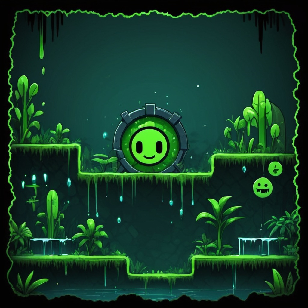 geometry dash block decoration, dark vegetated struc...
