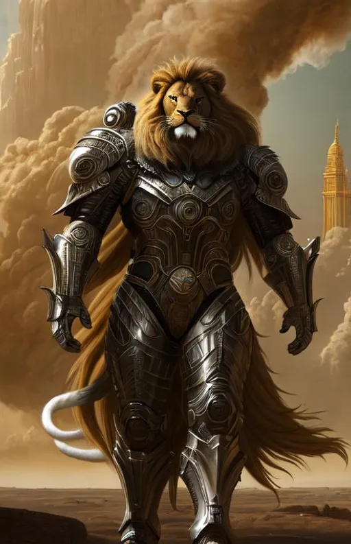 a fusion between a man and a lion by H.R. Giger