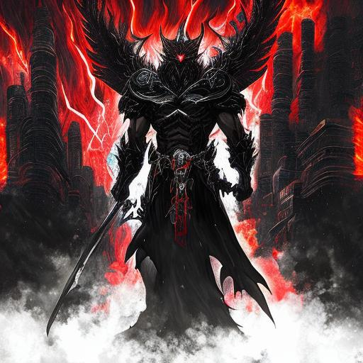 (mega detailed) (4x+anime) Dark demon god standing,...