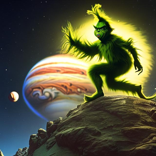 the grinch jumping out of a car onto jupiter