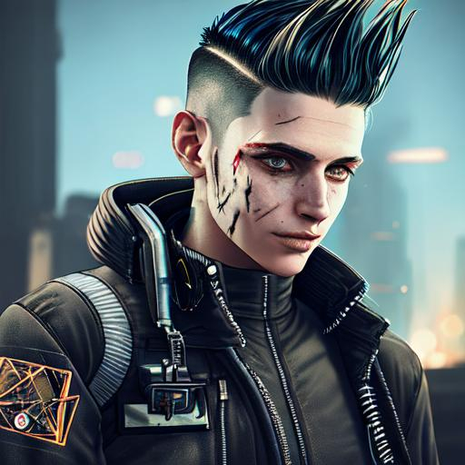 Realistic photo of a cyberpunk pilot wearing a jumps...