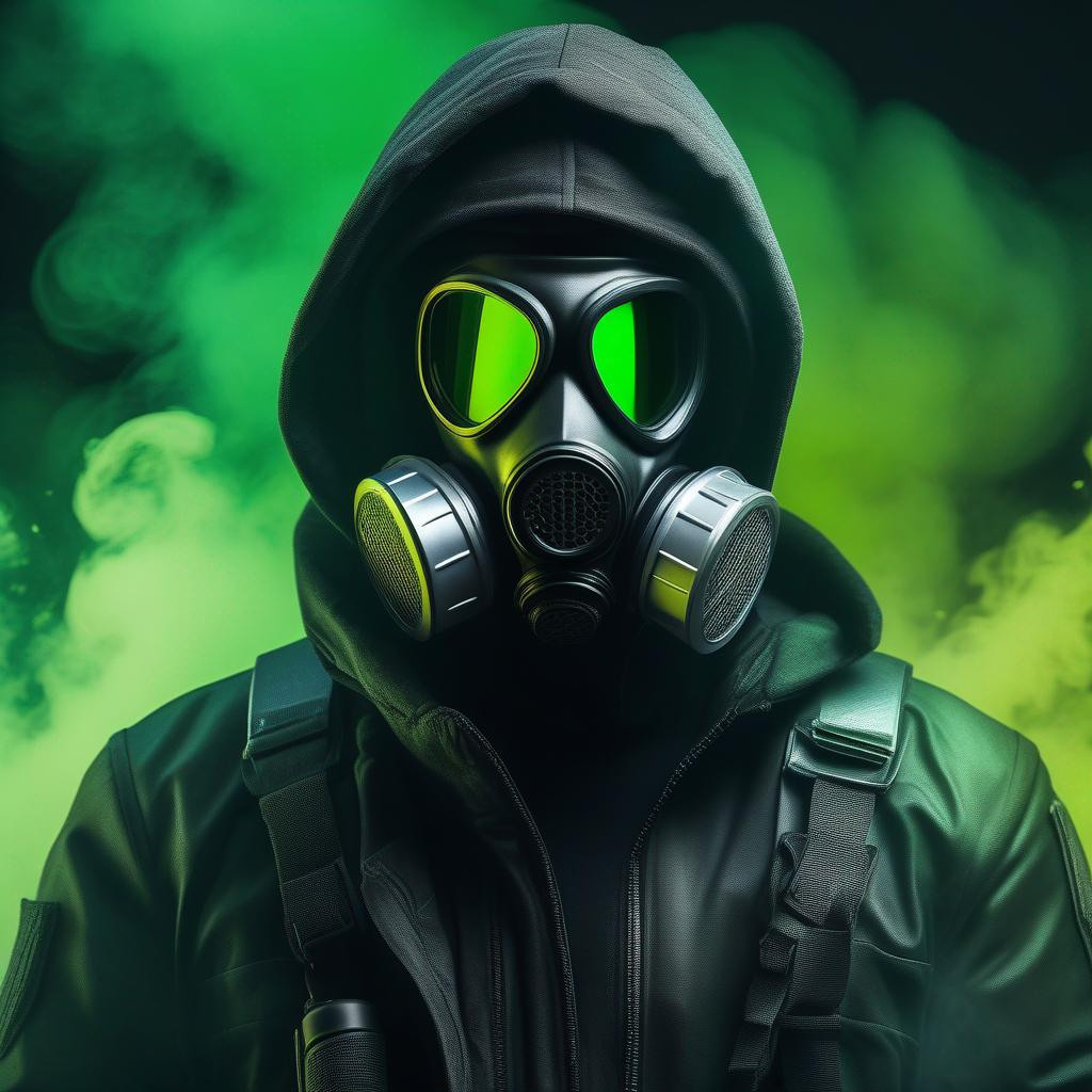 Male agent with a gas mask, black and grey cyberpunk...