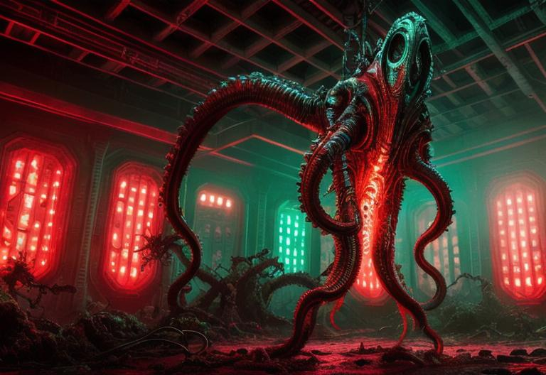 sci fi,, lovecraftian creature, horror, alien squid...