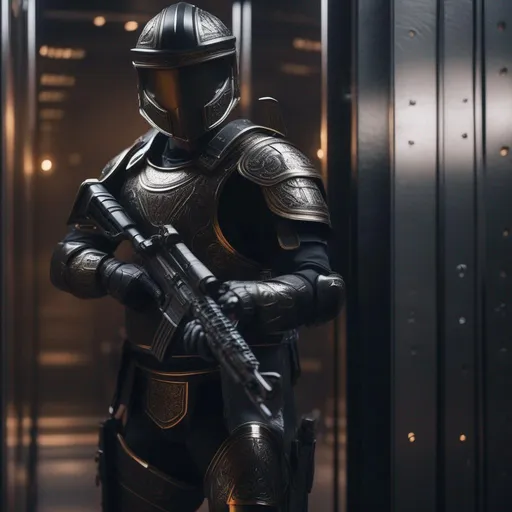 A sci fi futuristic roman military male in black mil... | OpenArt