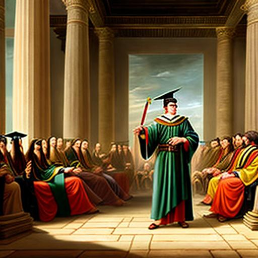 An ancient Roman graduating college with a sword in... | OpenArt