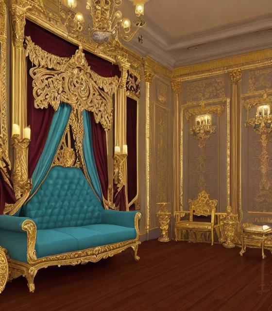A 3D render of a teal rococo royal court, with a lar... | OpenArt