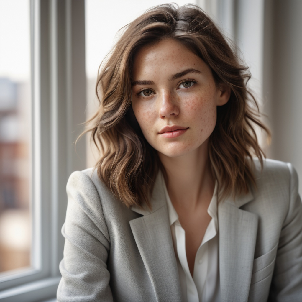 Hyper-realistic portrait of a woman with medium-leng...