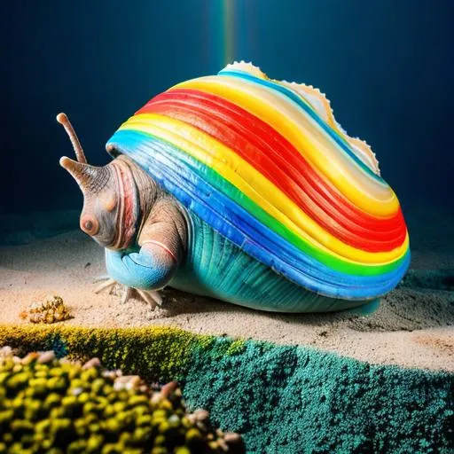 A giant bluish rainbow snail wearing saddle