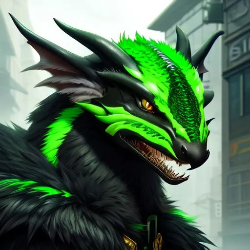 Portrait of an anthro wyvern with striking green fur... | OpenArt