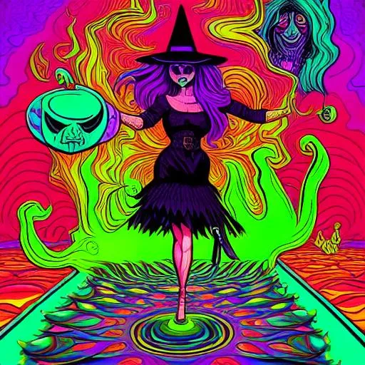 Hypnotic illustration of witch with a poison green p... | OpenArt