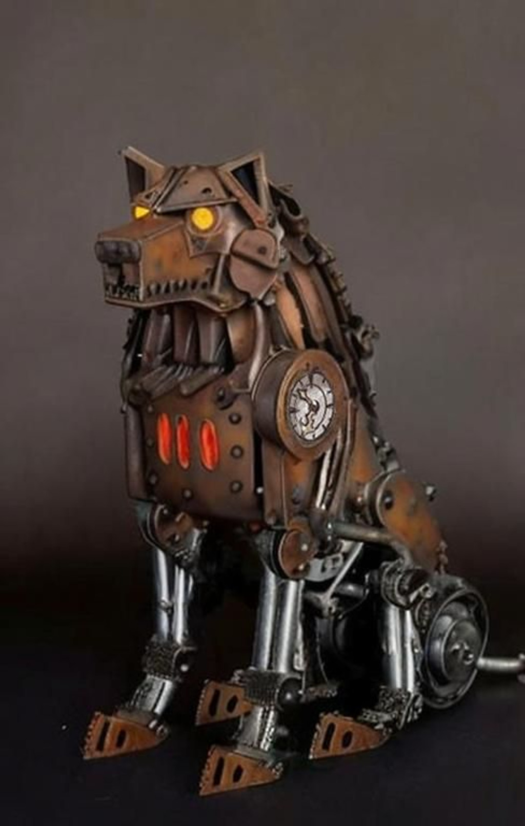 Steam-powered robot wolf in a Wild West setting, det...