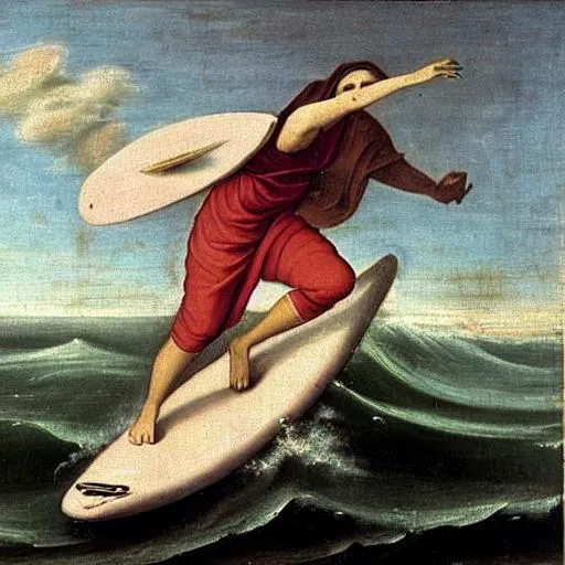 Renaissance painting of a nun surfing | OpenArt