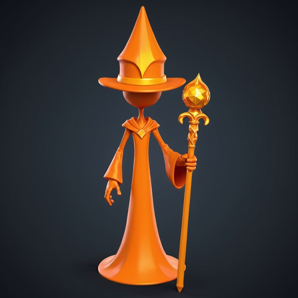 Mage orange color 3D with scepter human shape