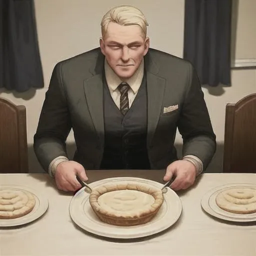 Pie, Gentlemen has baking a cream pie for his son, c...