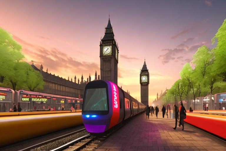 Add LED screen panels and people at the train stop....