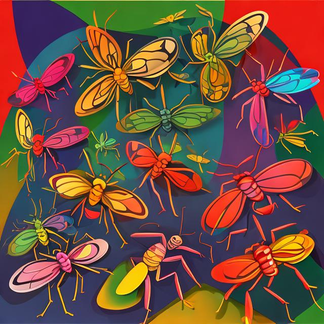 insects dance in the club, bright colors, modernism...
