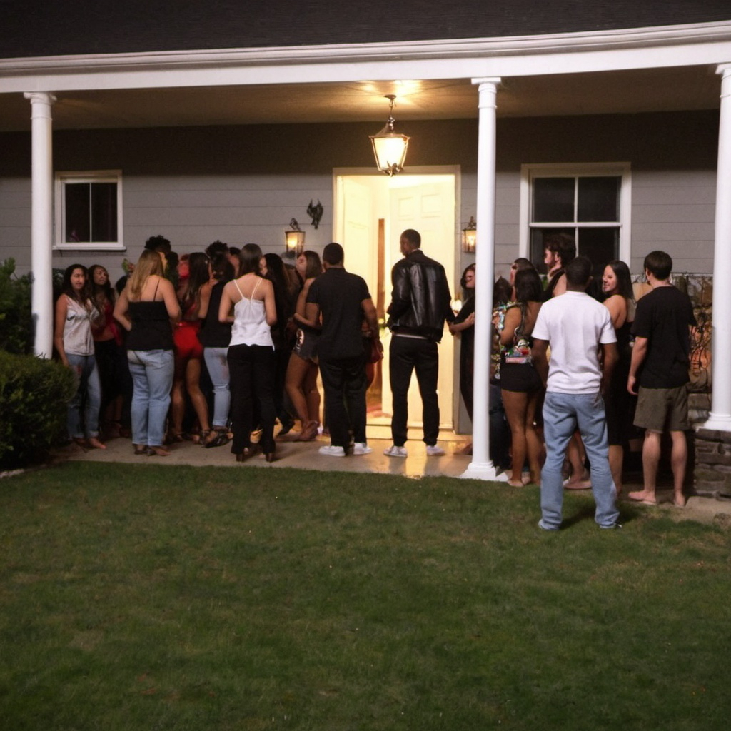 out the front of a house party