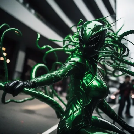 Best Quality, close-up shot of Army of green symbiot...